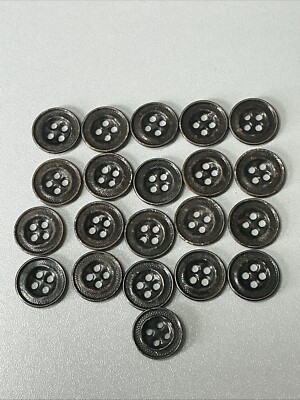 (21) Antique 1800’s 1-piece Stamped Metal Round Four Hole Flat Buttons ...
