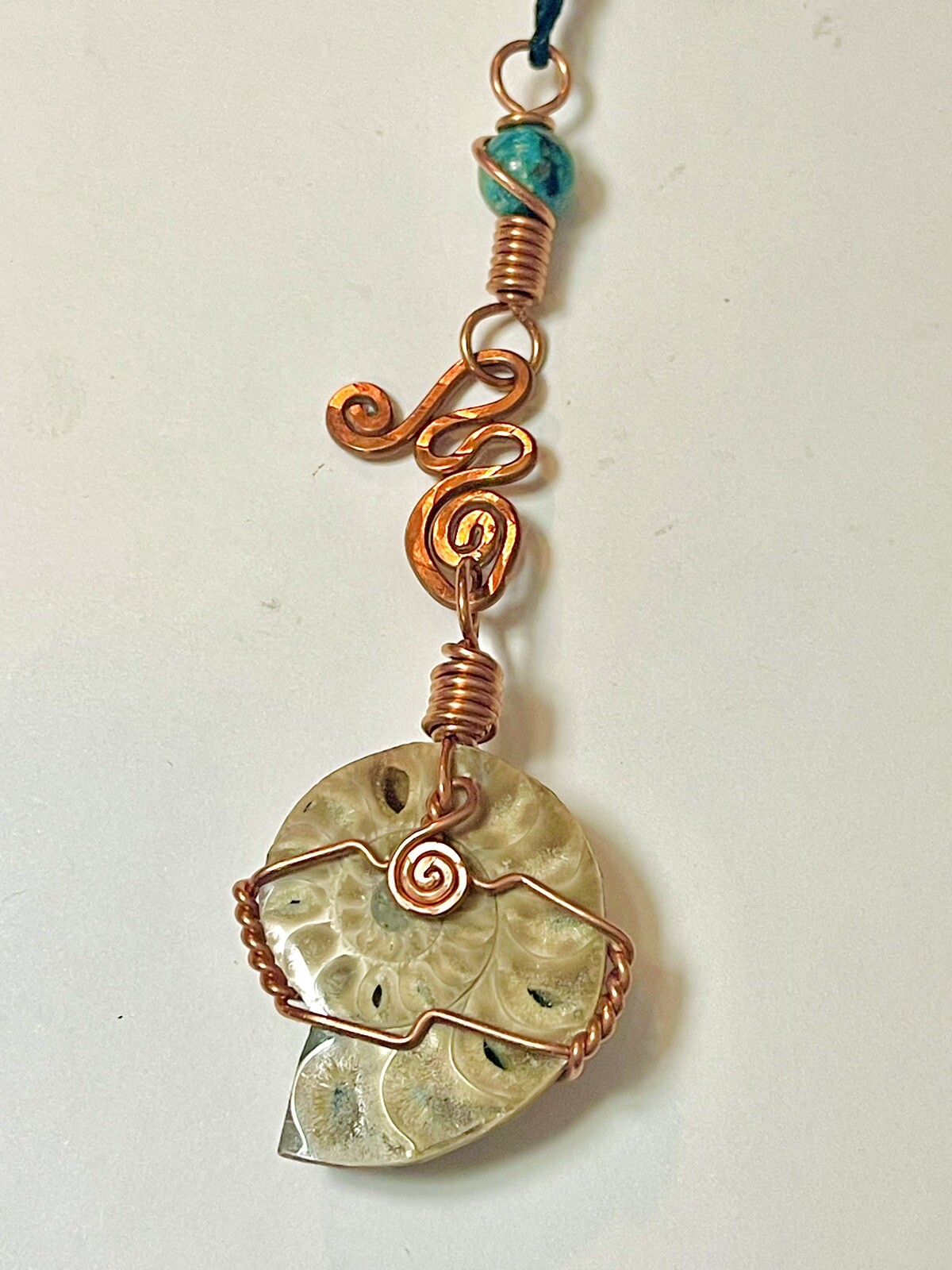 Ammonite Fossil Wire Wrap Hammered Copper Necklace Wire Wrap Pendant ...
