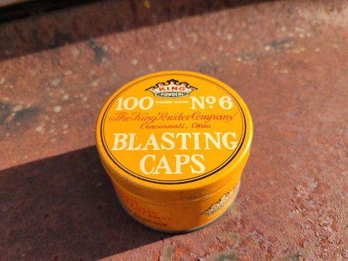 Rare Mint! KING POWDER BLASTING CAP TIN Kings Mill PETERS CARTRIDGE Co ...