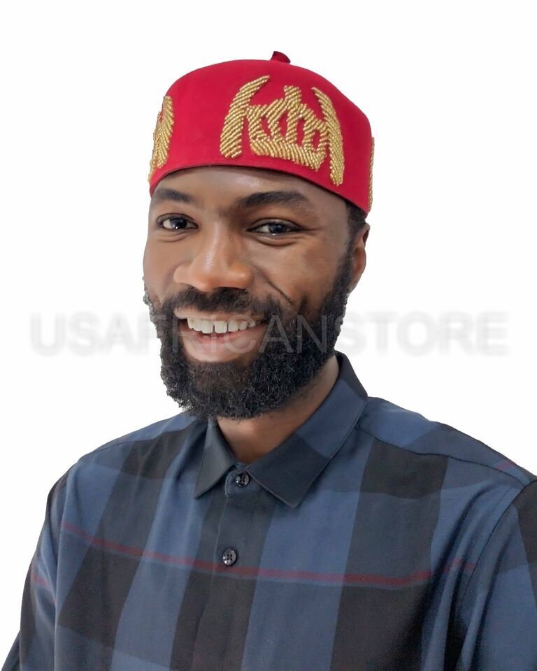 Red High Chief Igbo Cap For Men, Igbo Traditional High Chieftaincy Red ...