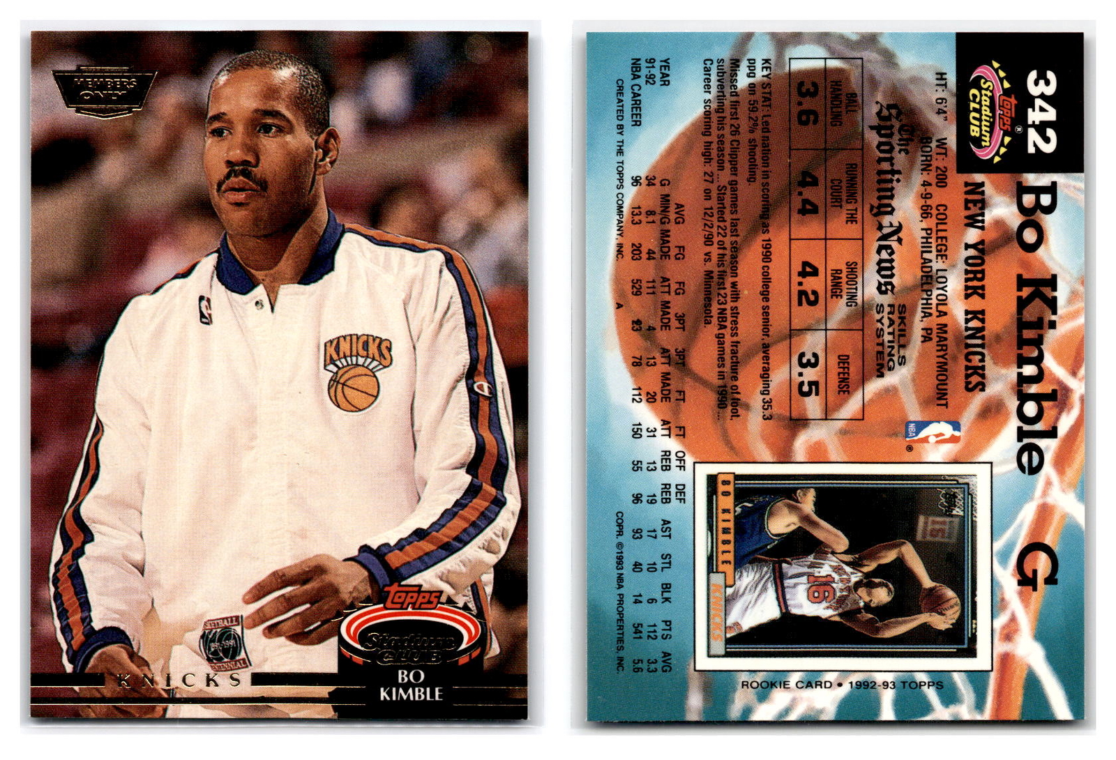 1992-93 Stadium Club Members Only #342 Bo Kimble - New York Knicks | eBay