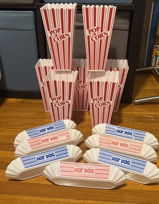 7 Popcorn Movie Tubs & 7 Hotdog Holder Plastic Reusable Containers | eBay