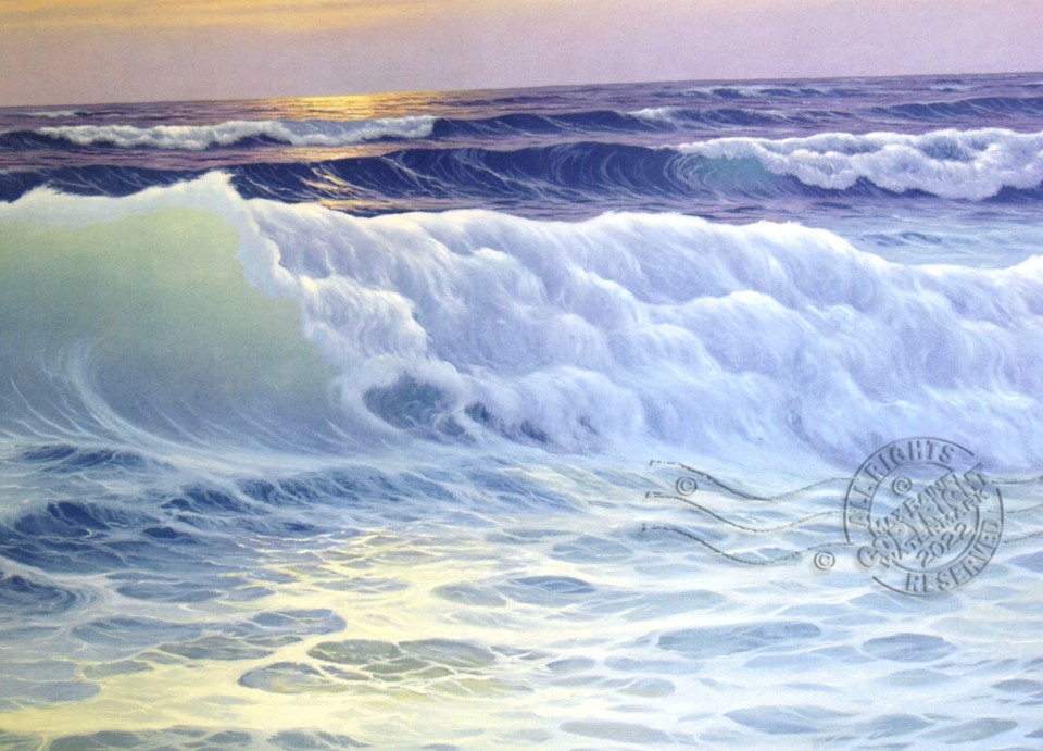 Edouard Mandon 1957 Tumbling Waves * French Art * Majestic Sunset Sky ...