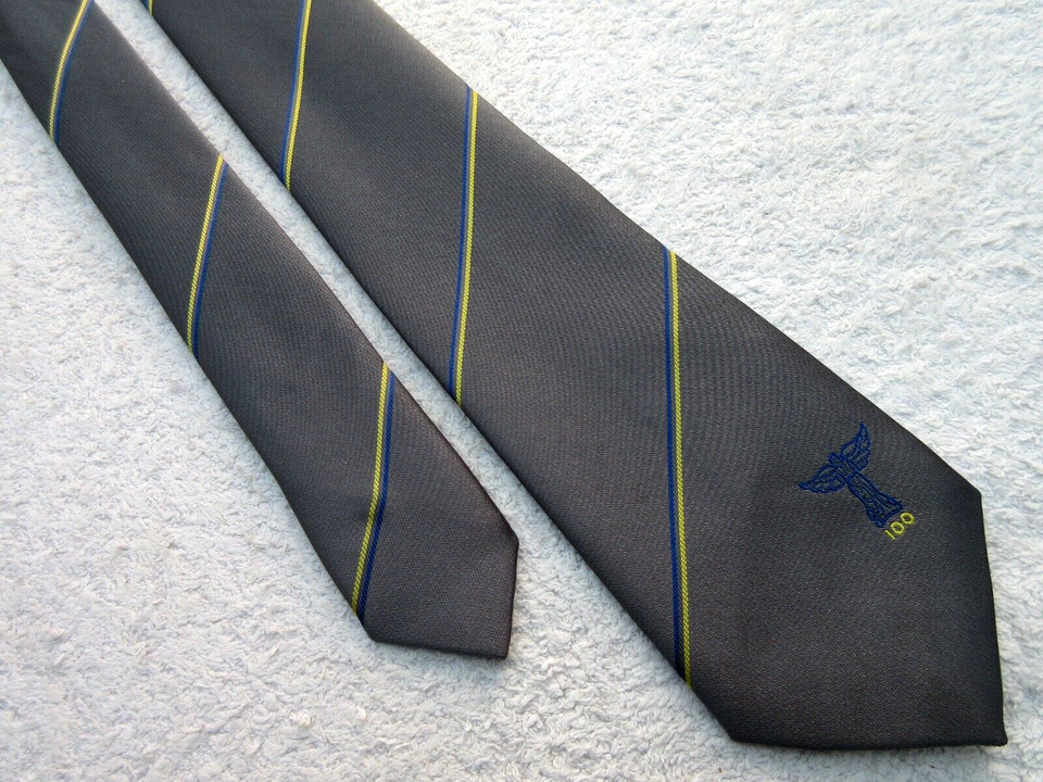 HELP UNKNOWN 100 GREY BLUE YELLOW STRIPED 3 INCH polyester tie NECKTIE ...