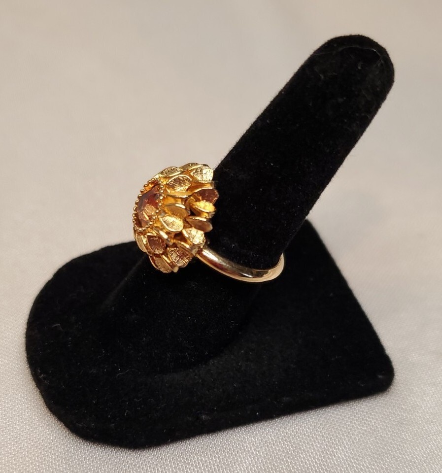 Vintage Avon Gold Plated Adjustable Flower Ring With Topaz Rhinestone ...