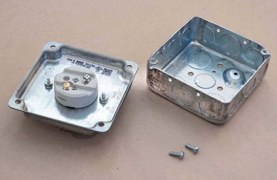 4" Square Electrical Conduit Junction Box with Lamp Holder Socket. Grid ...