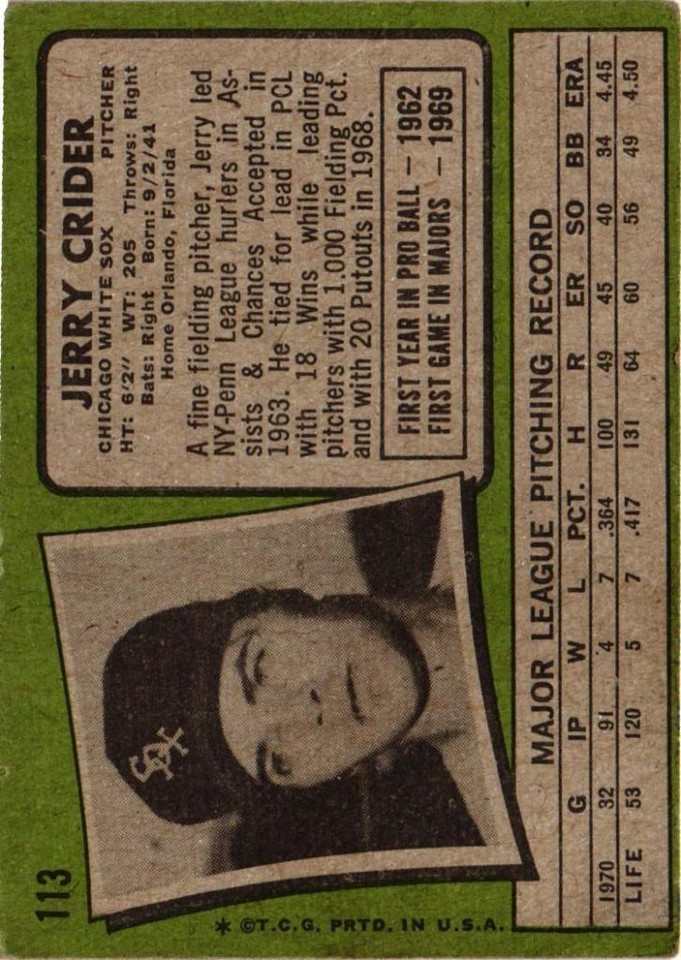 JERRY CRIDER 1971 Topps #113 FREE SHIPPING B20R3S5P1 | eBay