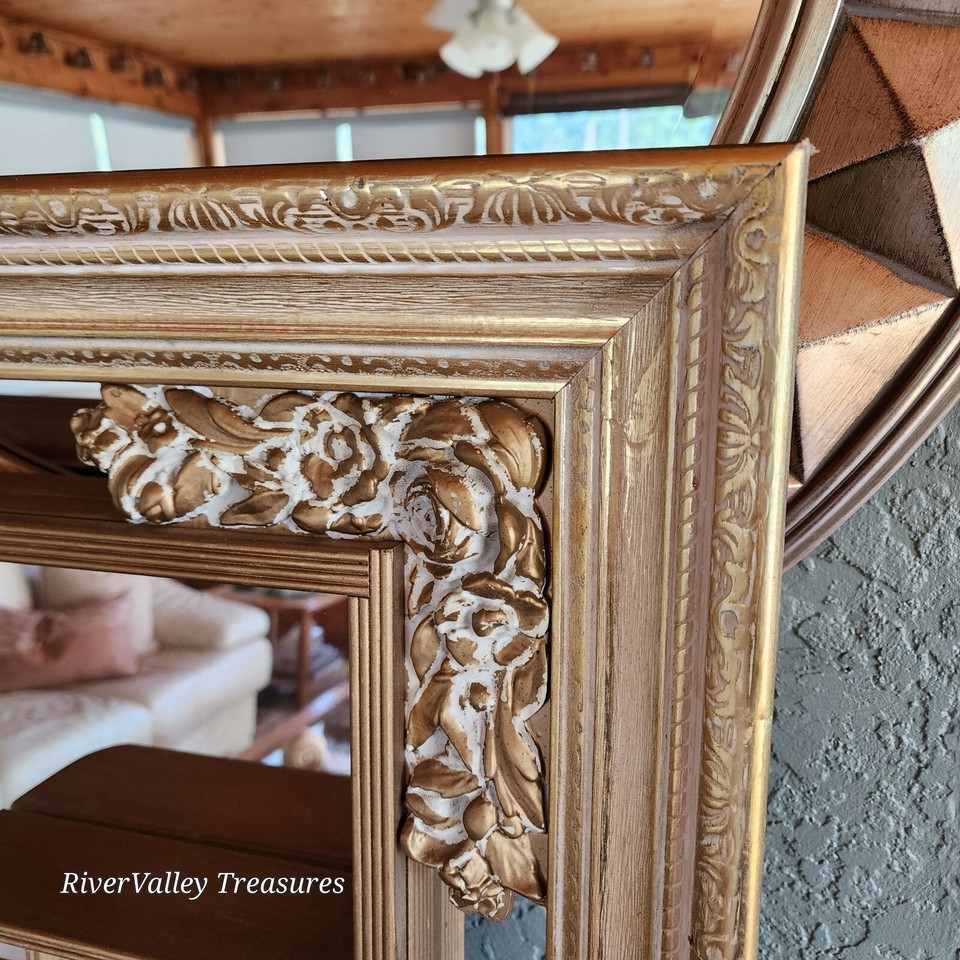 Large VTG Regency Gold Mirror Shadow Box Hanging Wall Shelf 42” x 30 ...