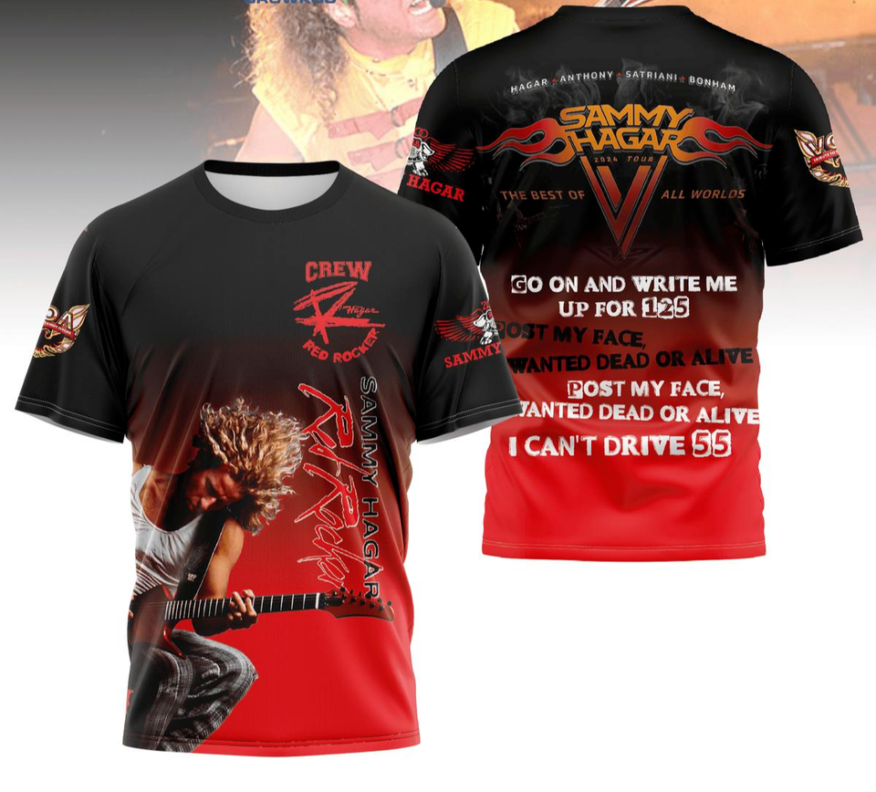 Sammy Hagar 2024 Tour The Best Of All Worlds Crew Red Rocket 3D T-Shirt ...