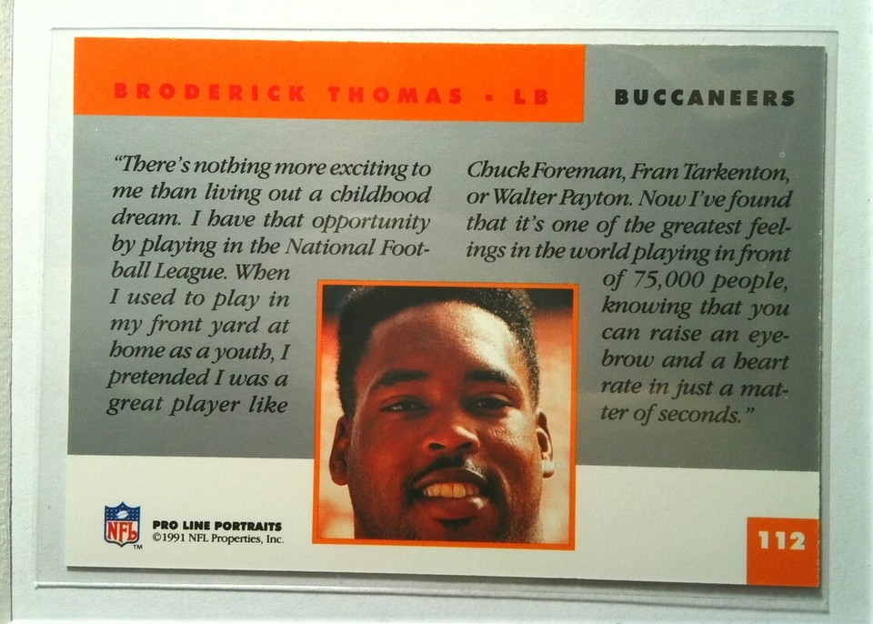 #112 Broderick Thomas 1991 Pro Line Portraits Base NFL Tampa Bay ...