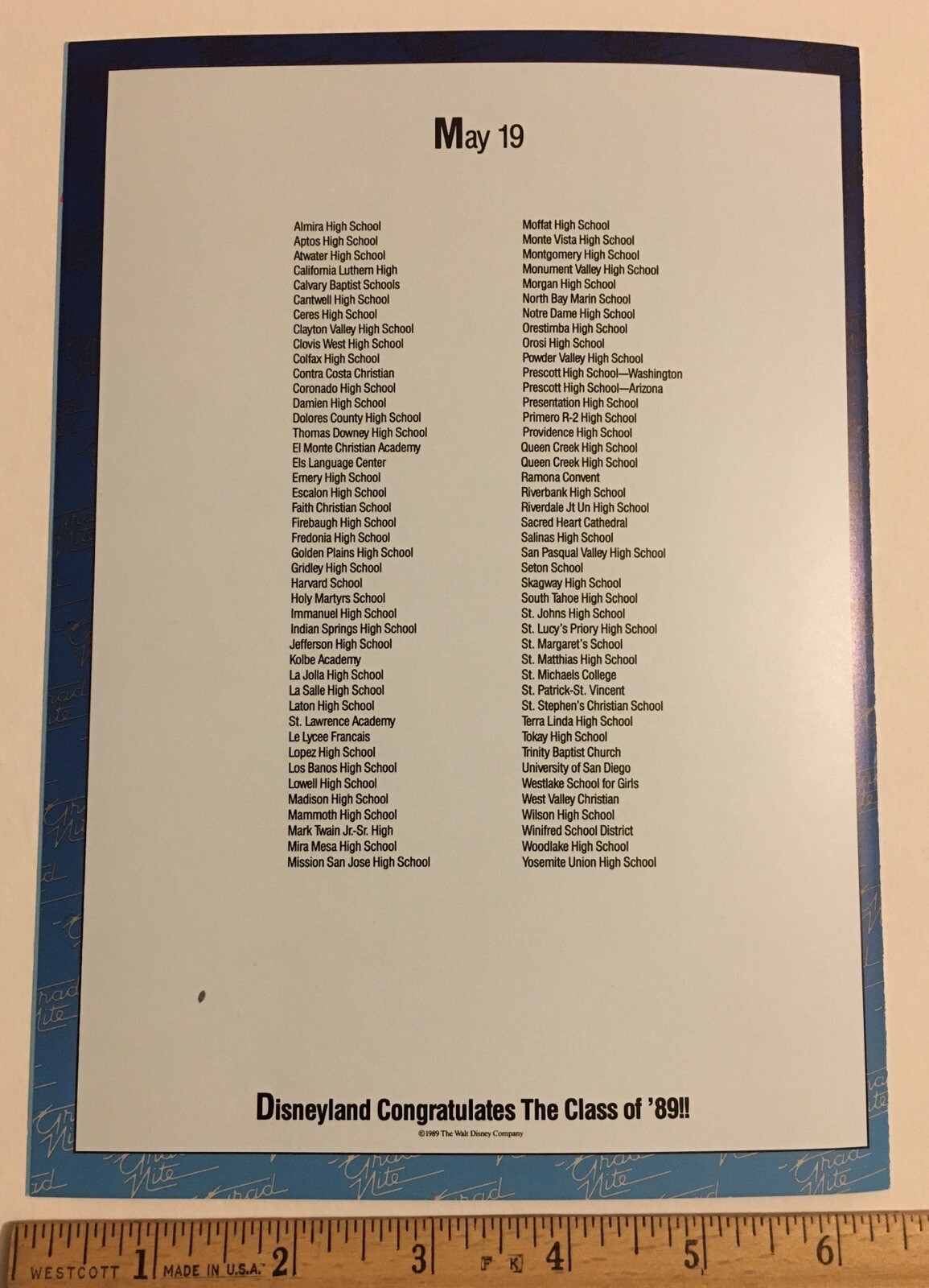 Disneyland 1989 Grad Nite Souvenir Memories Program & Button Excellent ...