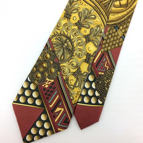 Hermes Paris Scarf Tie Gold Brown Art Deco Ropes Dots French Necktie ...