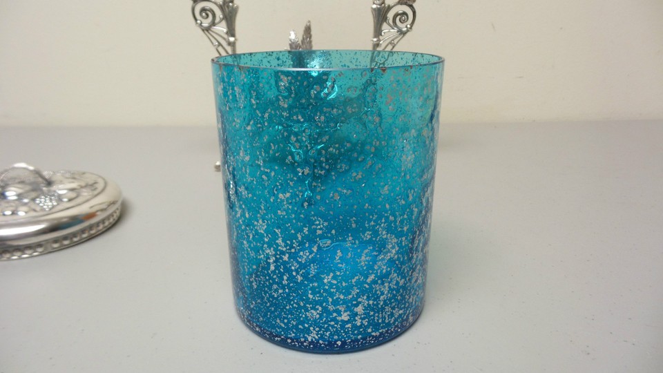 RARE HUGE VICTORIAN PICKLE CASTOR, AQUA GLASS INSERT, MERIDEN SILVER ...