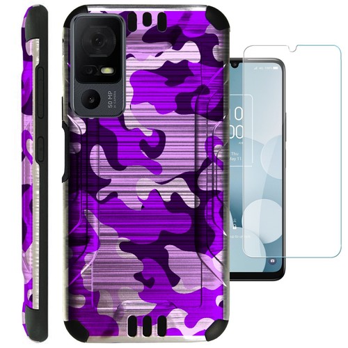SILVERGUARD For TCL 40XL Phone Case Cover +TEMPERED GLASS/ CAMO PURPLE ...