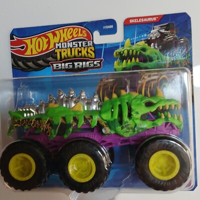 2025 Hot Wheels Monster Trucks Big Rigs Skelesaurus Neon Green Dinosaur ...