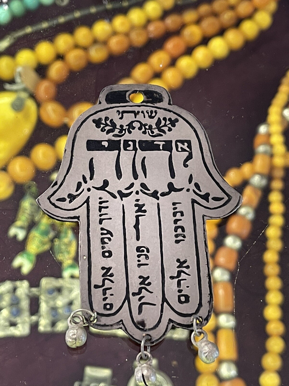 Vintage jewish amulet Shivisi charm judaica tas Hamsa Enamel On White ...