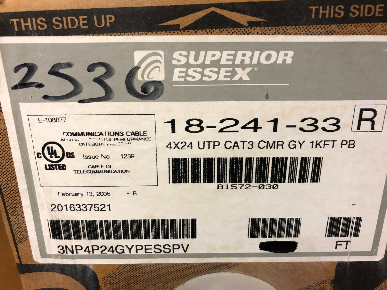 850' Superior Essex 18-241-33 4 Pair 24 AWG UTP Cat 3 CMR Telephone ...