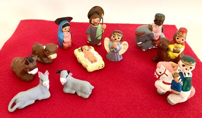 Vintage Handmade Mud Doll Clay Nativity 11 Pieces Spain | eBay