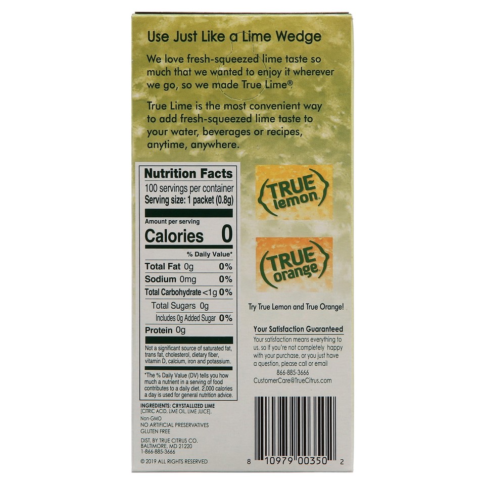 (100 Packets) True Lime Sugar Free, On-The-Go, Caffeine Free Powdered ...