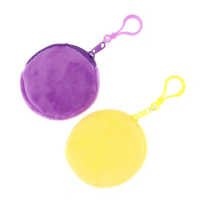 Candy Color Round Plush Coin Purse Women Cute Solid Color Change Pouch ...