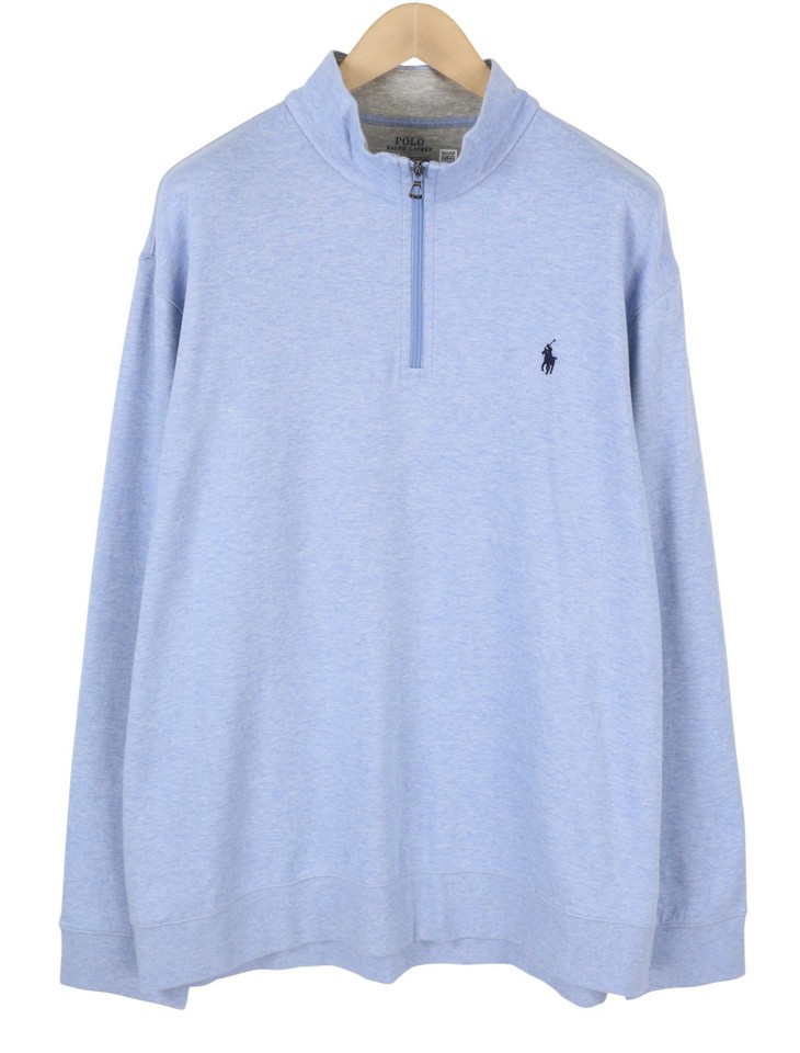 Ralph Lauren Sweatshirt Pour Hommes 2XL Bleu Mélange Demi-Zip Logo Pull ...