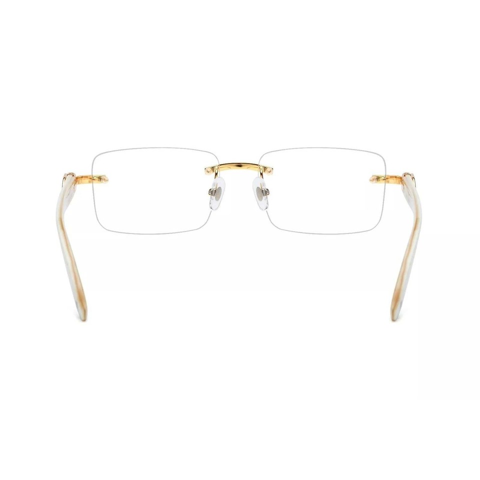 Rimless Eyeglasses Gold Clear Lens Wood Grain Arms Men's Fashion Hip ...