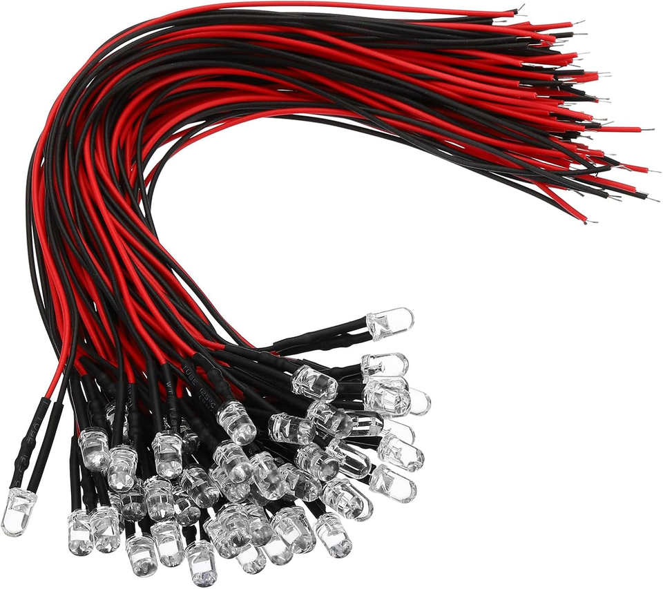 3V - 6V 5mm LED Light Emitting Diodes, 50 Pack Pre Wired Mini LED ...