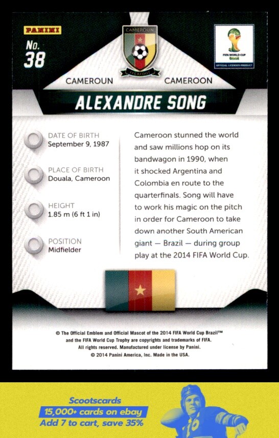 2014 Panini Prizm World Cup Alexandre Song #38 Cameroon | eBay