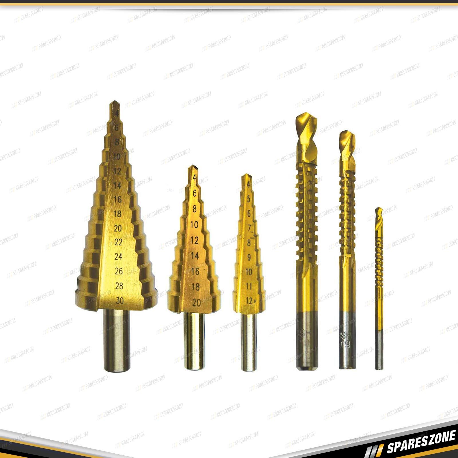 6 Pcs of PK Tool Step & Hole Drill Set - 3 Step Drills Multiple Sizes | eBay