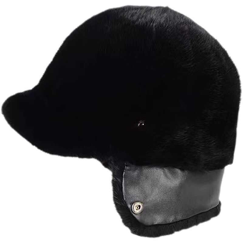 Autumn Winter Mens Peaked Cap Earflap Hat Real Mink Fur Warm Hat ...