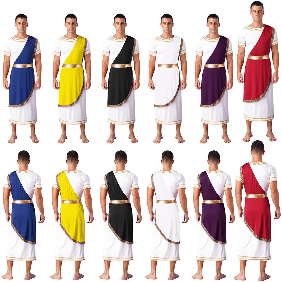 US Men Toga Greek God Costume Short Sleeve Roman Cosplay Robe Toga ...