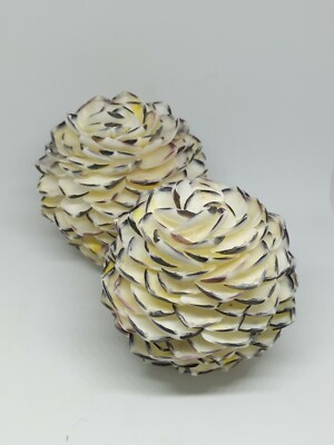 2 x black/white rose shell balls. Seashell home coastal art table ...