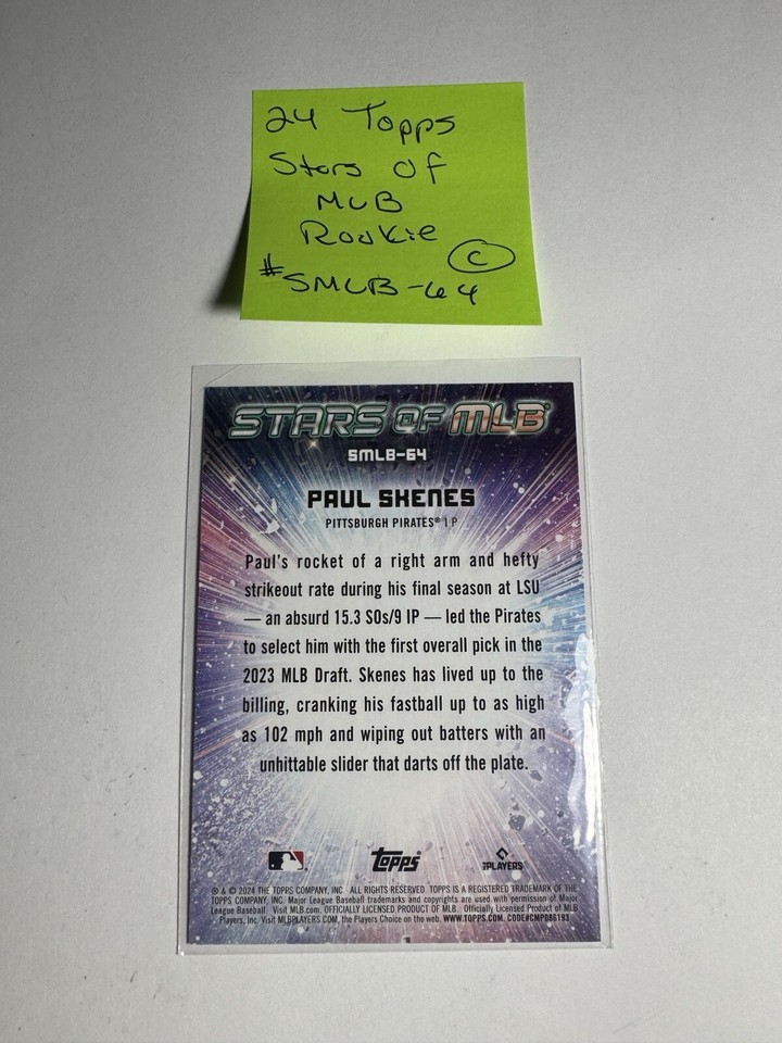 2024 Topps Stars of MLB Paul Skenes #SMLB-64 RC Rookie Pittsburgh ...