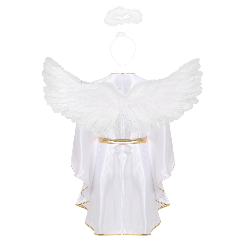 Men Robe Satiny Dress Angel Costume And Wings Cosplay Show Outfits ...
