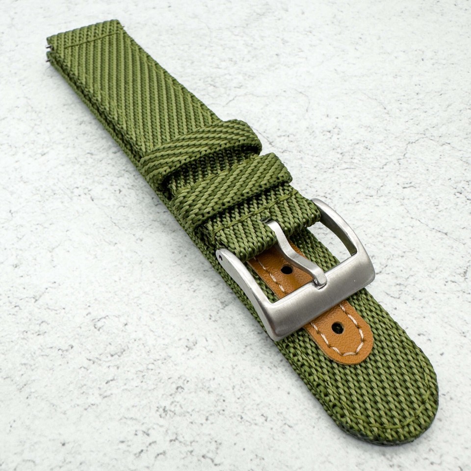 Watch Strap Band Two Piece Nylon Weave Leather Quick Release 18mm 20mm ...