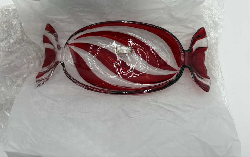 Peppermint Tray Candy Dish Crystal By Godinger Red Clear Glass 13" & 9 ...