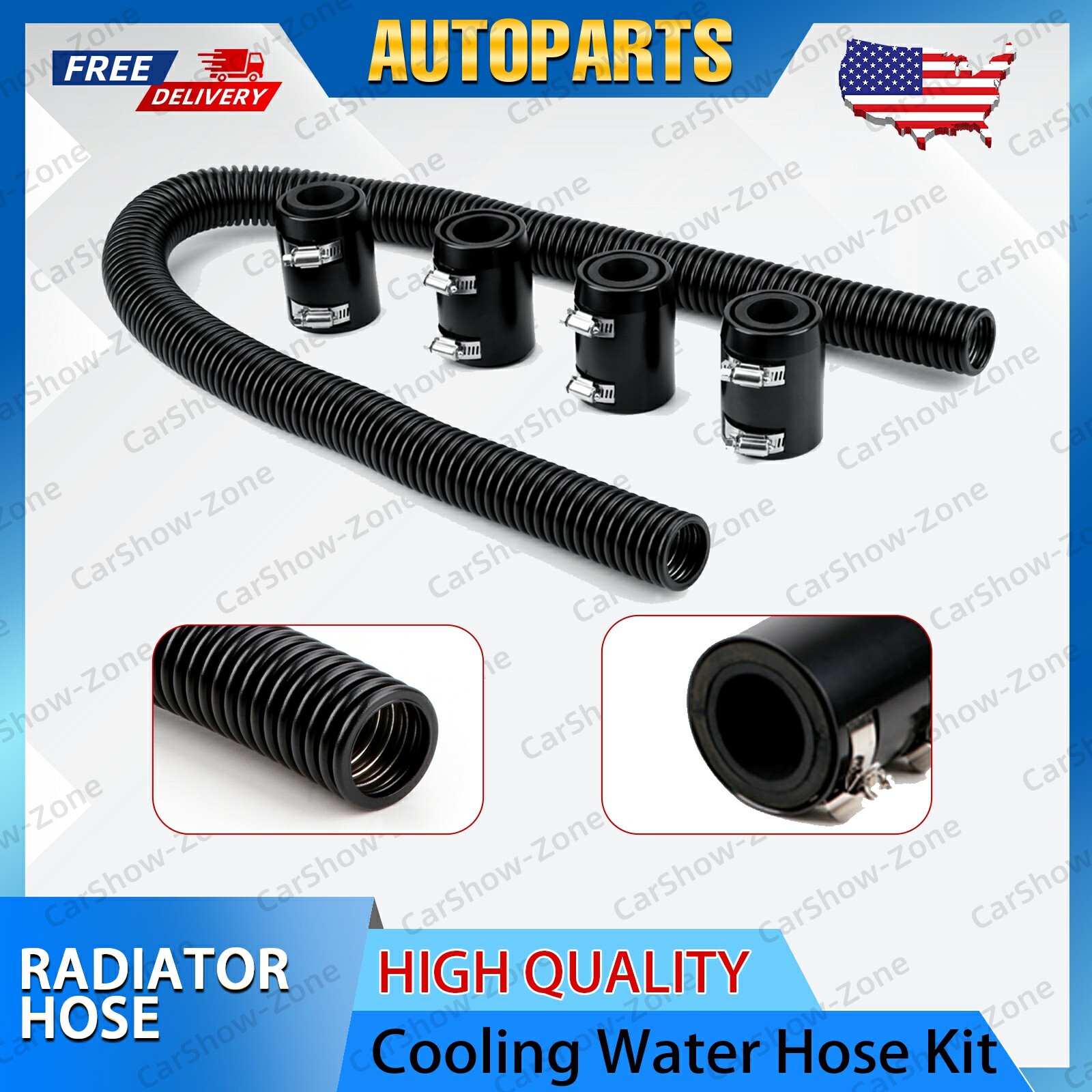 （BLACK） 48 &Radiator Flexible Coolant Water Hose Kit Stainless Steel ...