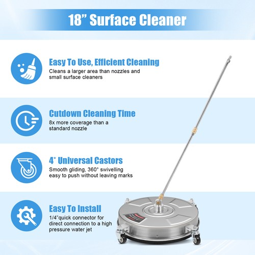 18" Pressure Washer Surface Cleaner Stainless Steel 4 Spinner Wheels ...