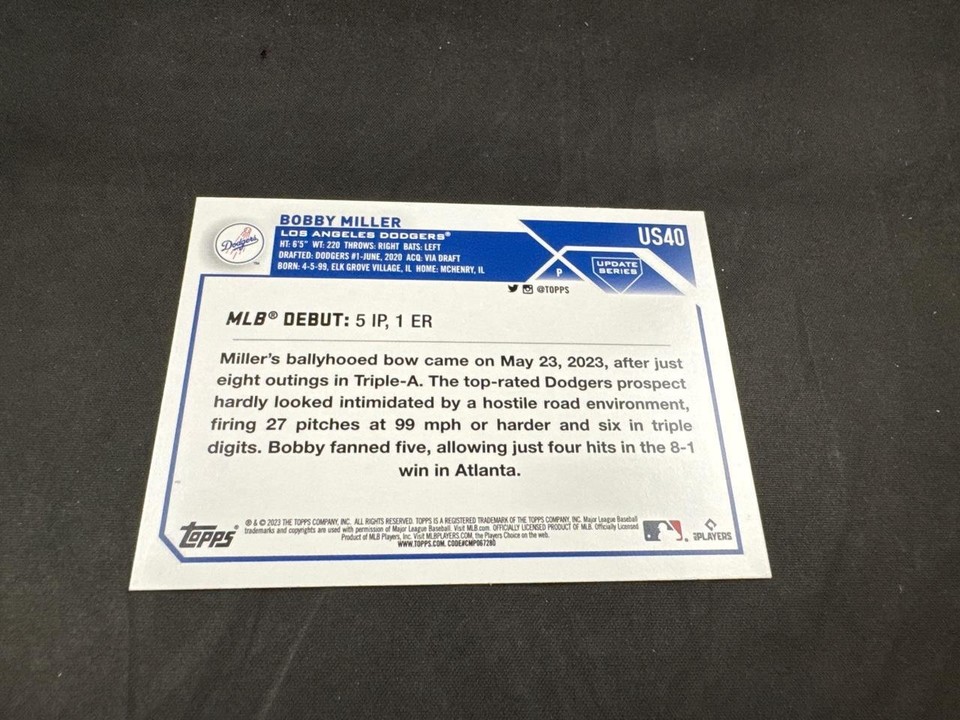 2023 TOPPS UPDATE SERIES BOBBY MILLER ROOKIE DEBUT DIAMOND #US40 ...
