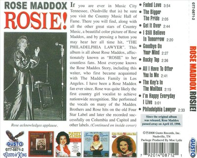 ROSE MADDOX - ROSIE NEW CD 792014087121| eBay