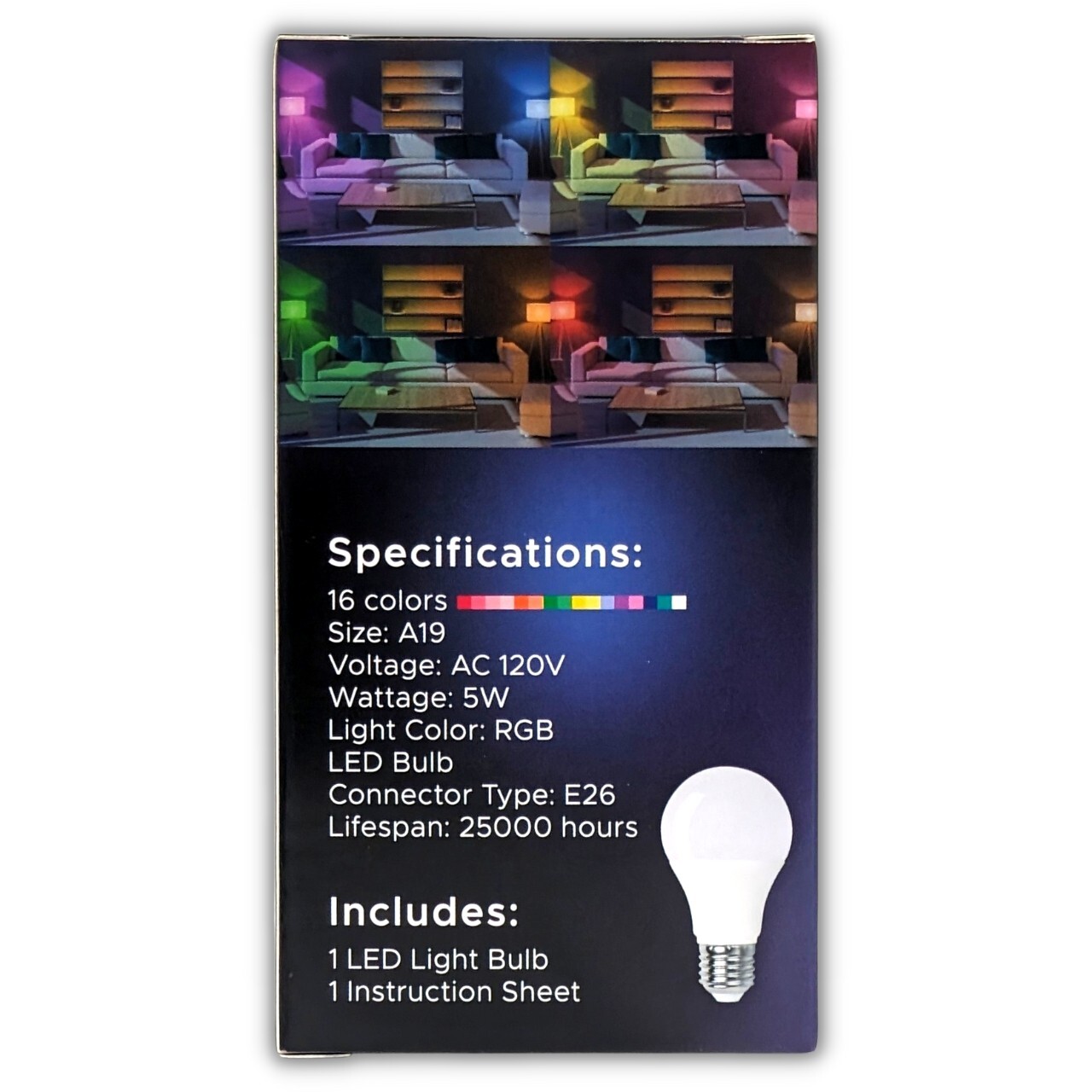 2 - VIA Color Changing LED Bulb, 5W A19, RGB 16 Colors, Built in Memory ...