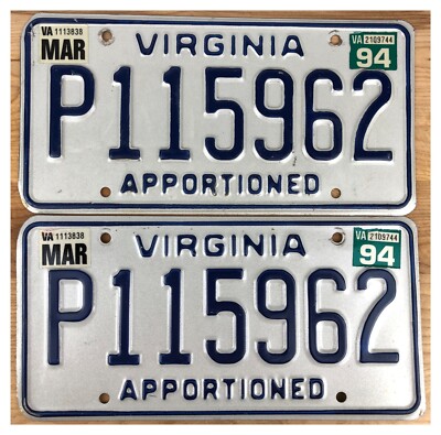 Virginia 1994 APPORTIONED TRUCK License Plate Pair P115962! | eBay