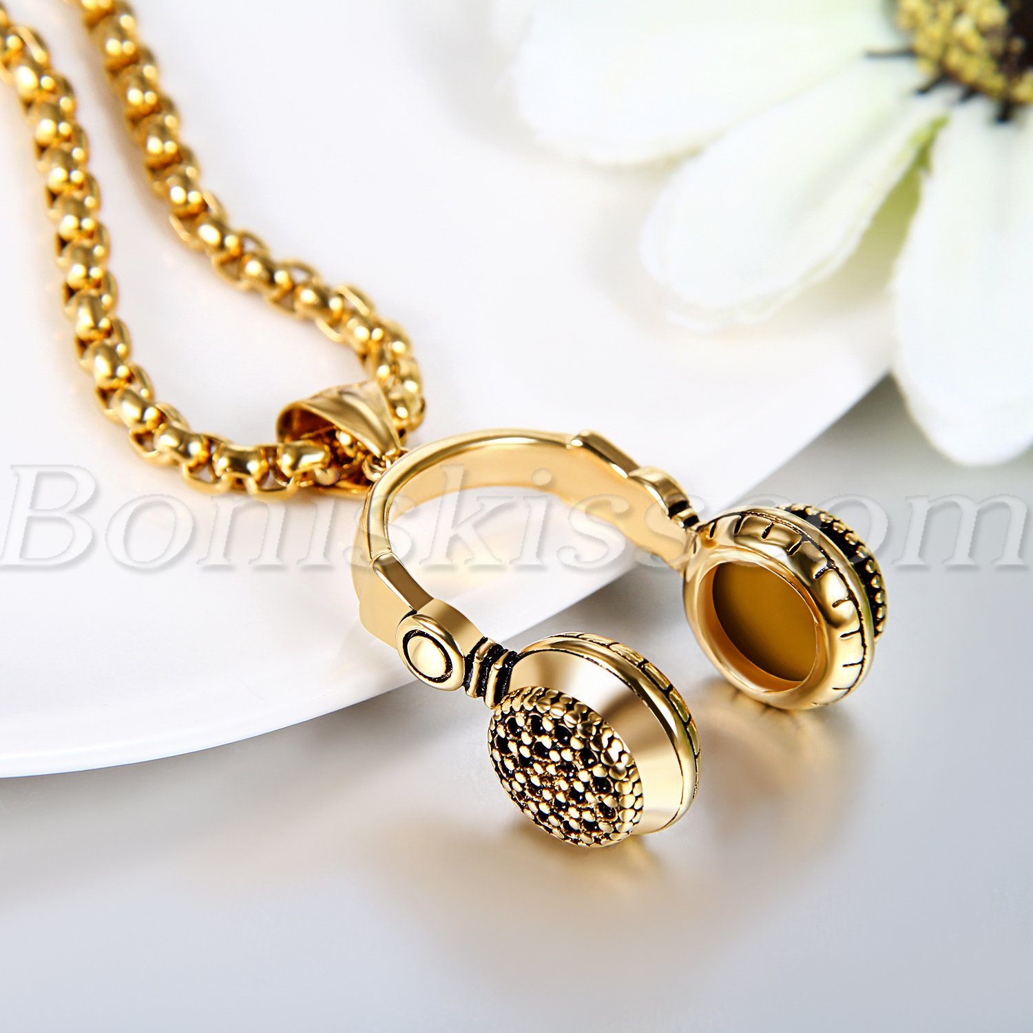 Mens Stainless Steel Hip Hop DJ Audio Headphone Pendant Music Necklace ...