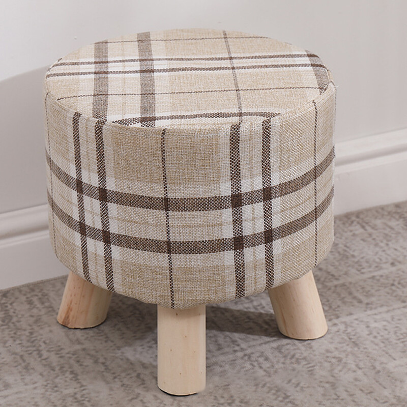 Round Wooden Footstool Footrest Pouffe Foot Stool Padded Ottoman Seat ...
