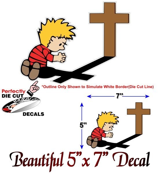 PRAYING CALVIN 7" Decal Jesus Religious Prayer Christian Pray RIP Vinyl ...