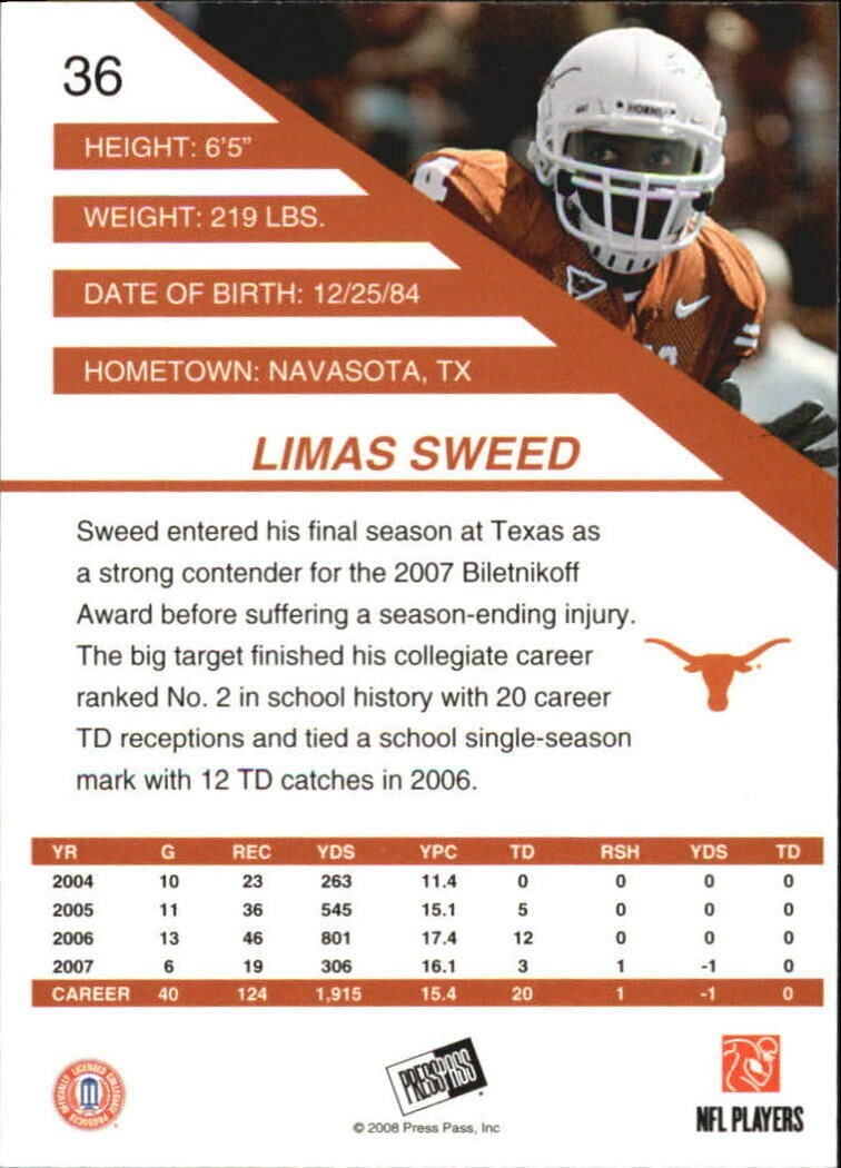 2008 Press Pass SE #36 Limas Sweed | eBay