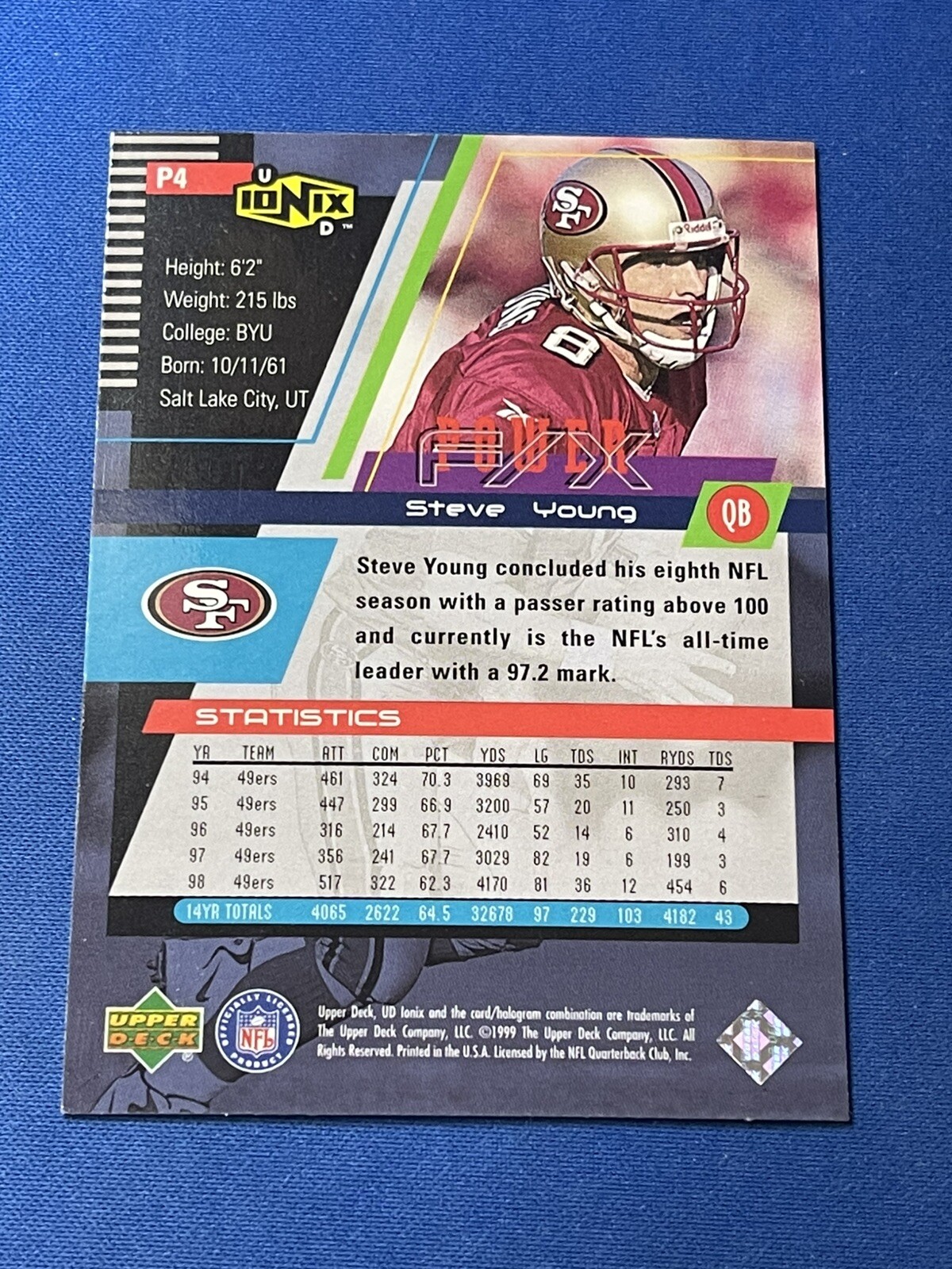 1999 UD Ionix - Power F/X Steve Young #P4 for sale online | eBay