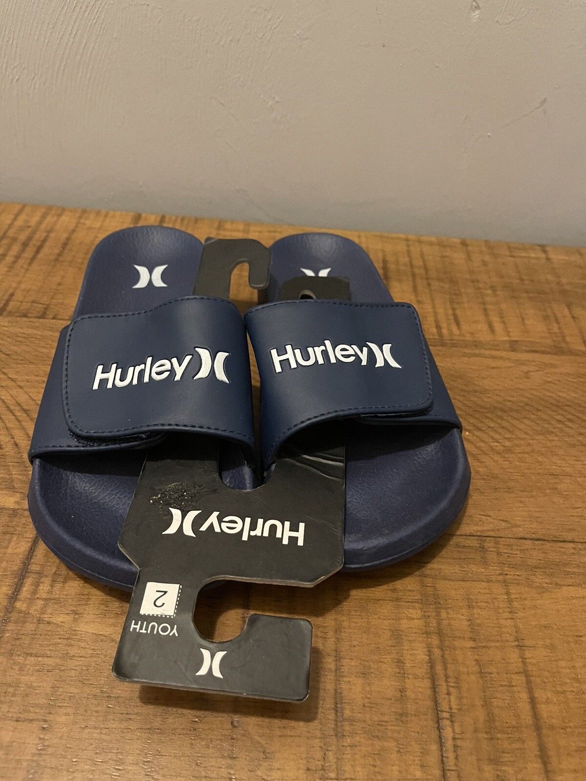 Hurley Slide Sandals slip on navy blue unisex youth size 2 new with ...