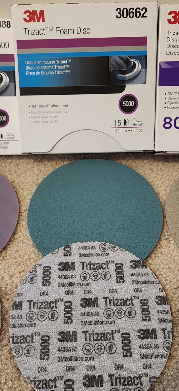 3M Trizact 6" Discs. 1500, 5000, 8000. 1 Of Each Grit. (3 Discs Total ...