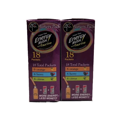 2PK 4C Energy Rush ~ 18 Packets Each ~ Citrus, Orange & Berry Flavor ...